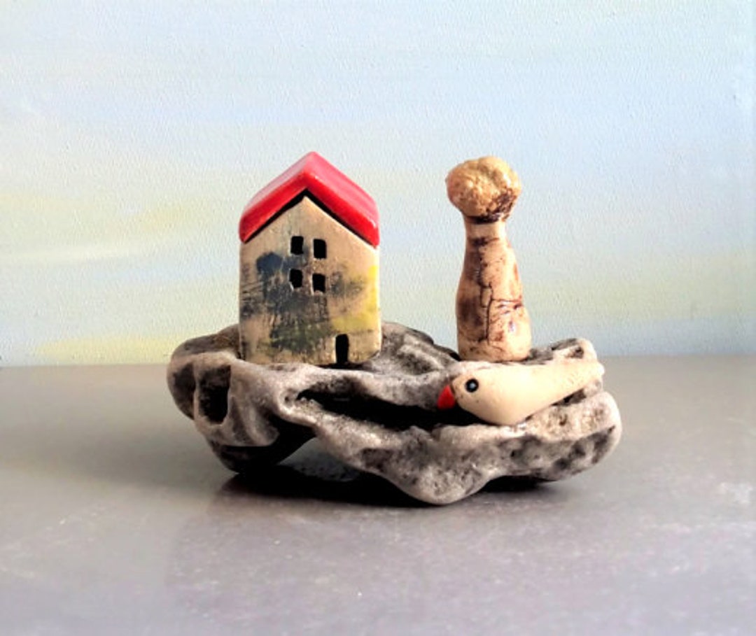 Sculpture , Little Village , Small House Desk Decor , Ceramics and ...