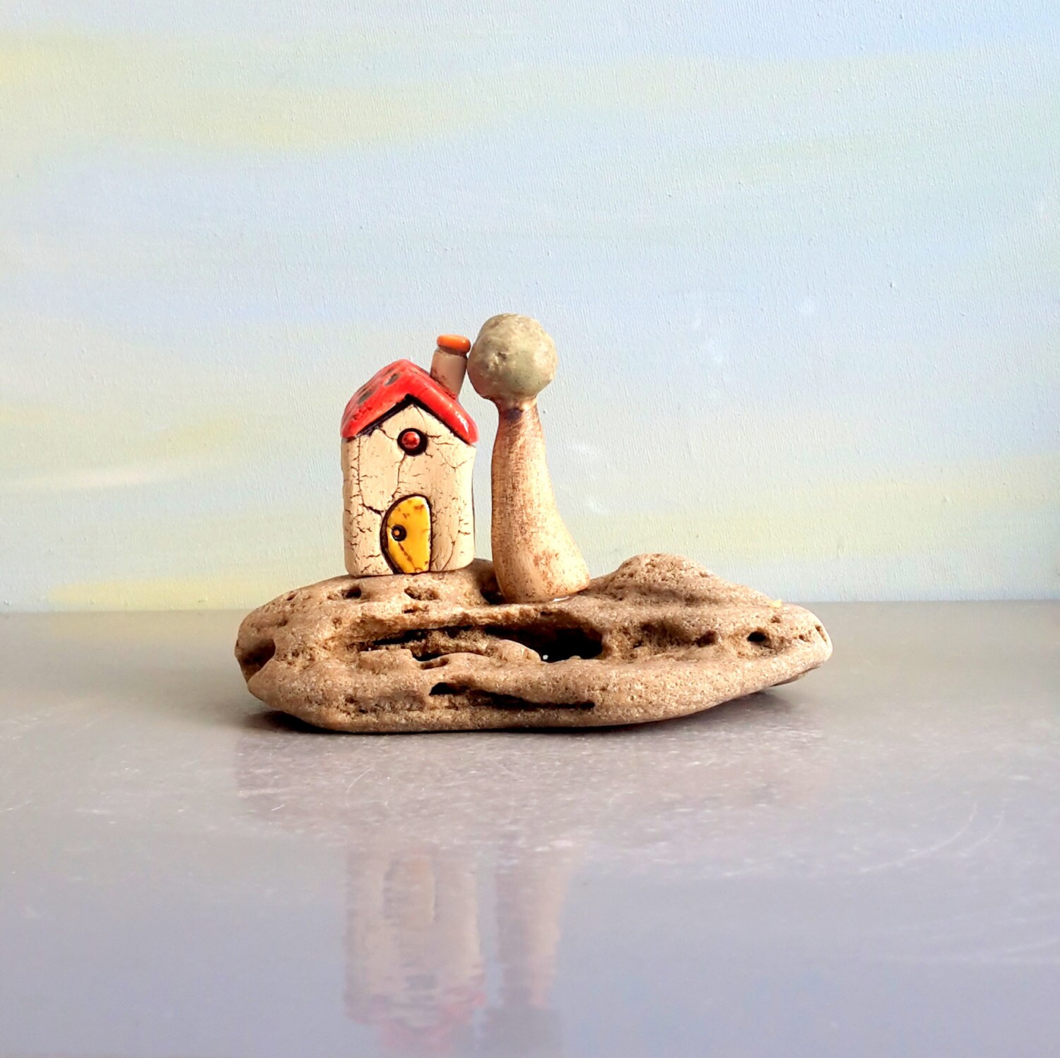 Ceramic Sculpture of Miniature House and Oak Tree Beach | Etsy