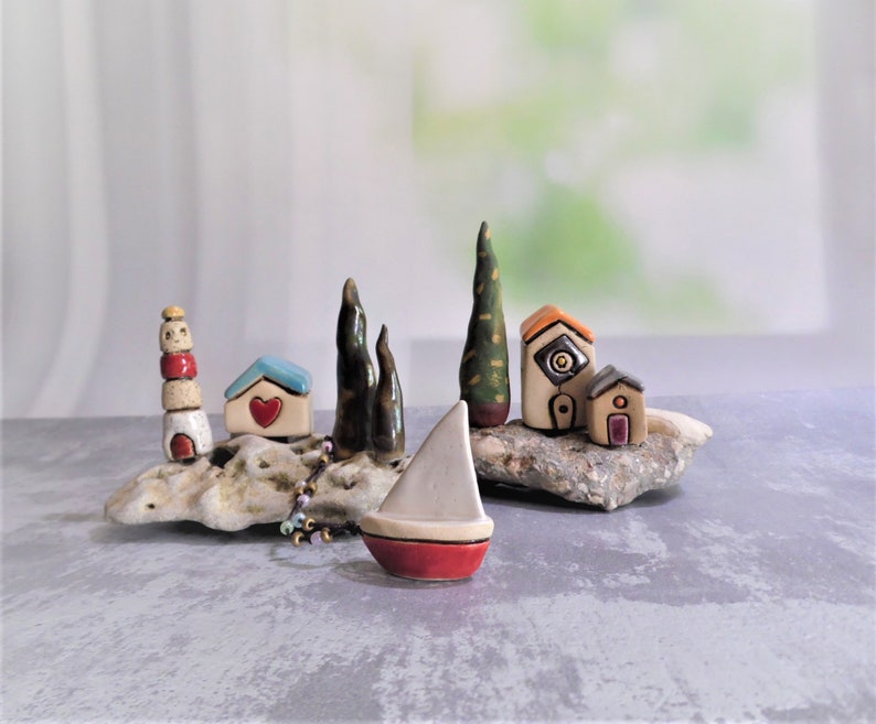 Small Village of Two Ceramic Houses and a Tree on a Natural - Etsy