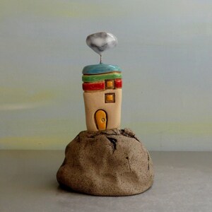 Sculpture, Little House, Ceramics, Miniature Decor, Gray White Small ...