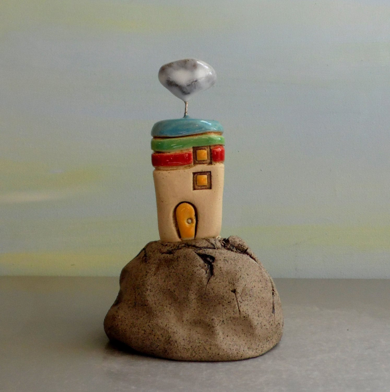 Sculpture Little House Ceramics Miniature Decor Gray White | Etsy