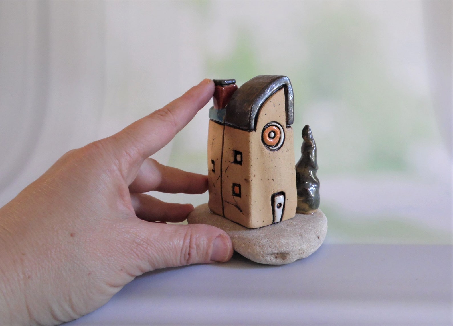 Ceramic Handmade Home Decor of a Clay House and a Tree on a - Etsy