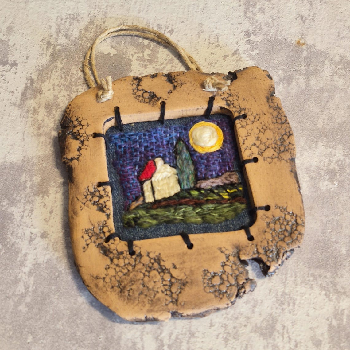 Handmade Small Ceramic Embroidery Wall Art: Israeli Landscape Decor - Etsy