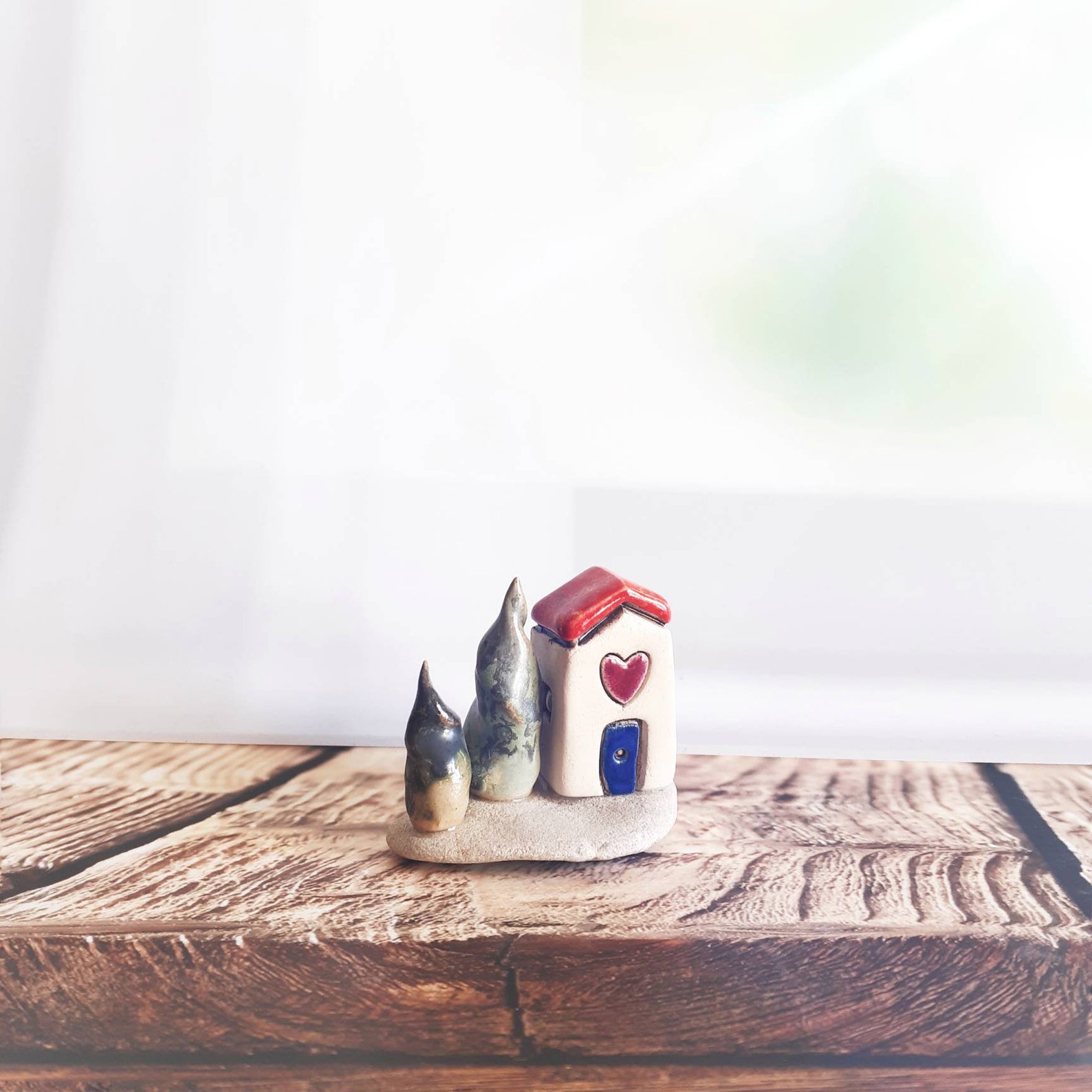 Small Ceramic House Sculpture With Two Little Trees on a - Etsy