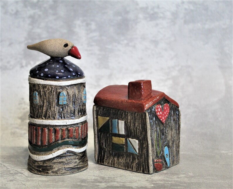 Set of Two Ceramic Buildings Clay House and a Clay Tower With - Etsy