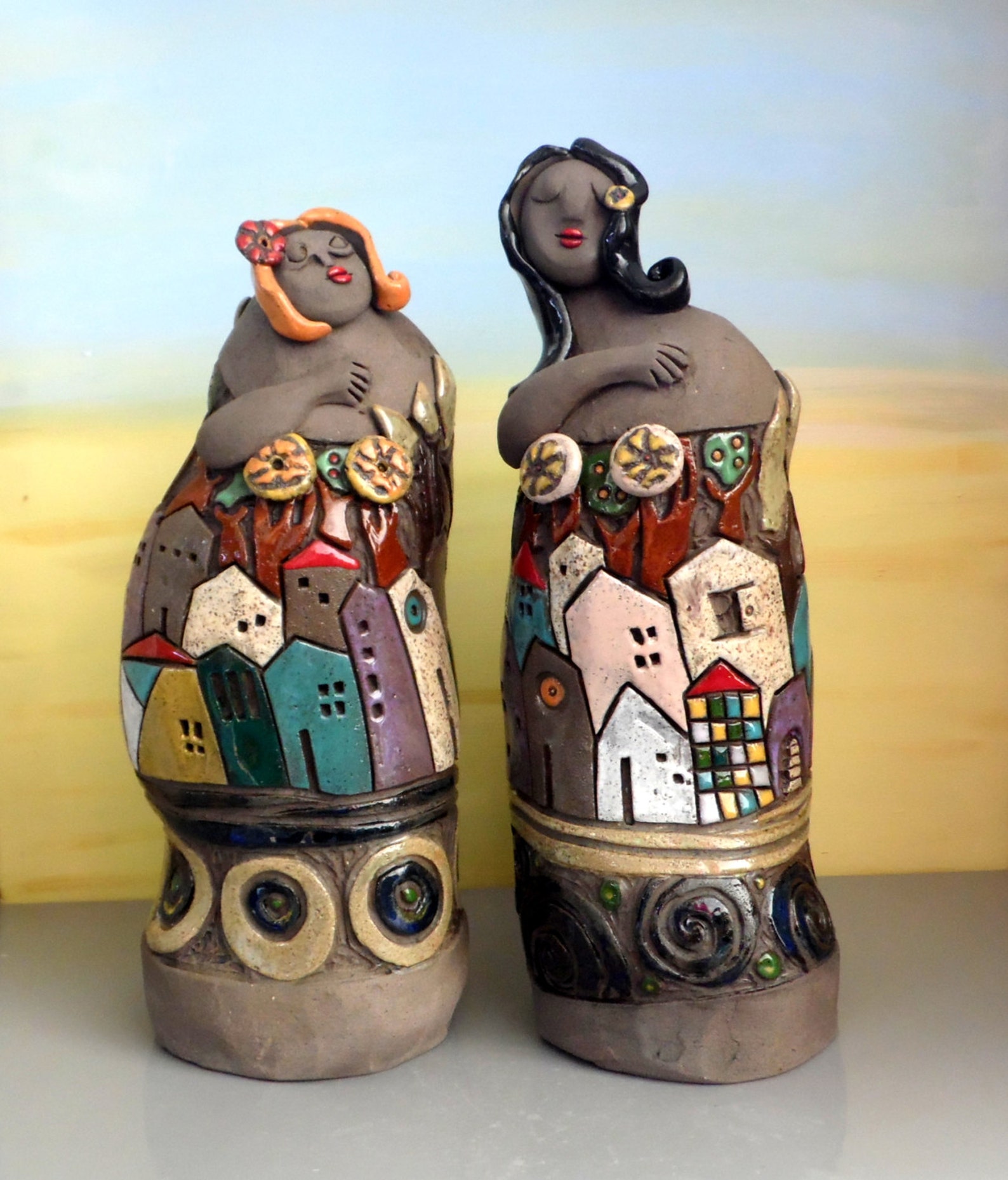 Handmade Ceramic Women Sculpture Set, Israeli Art Figures - Etsy