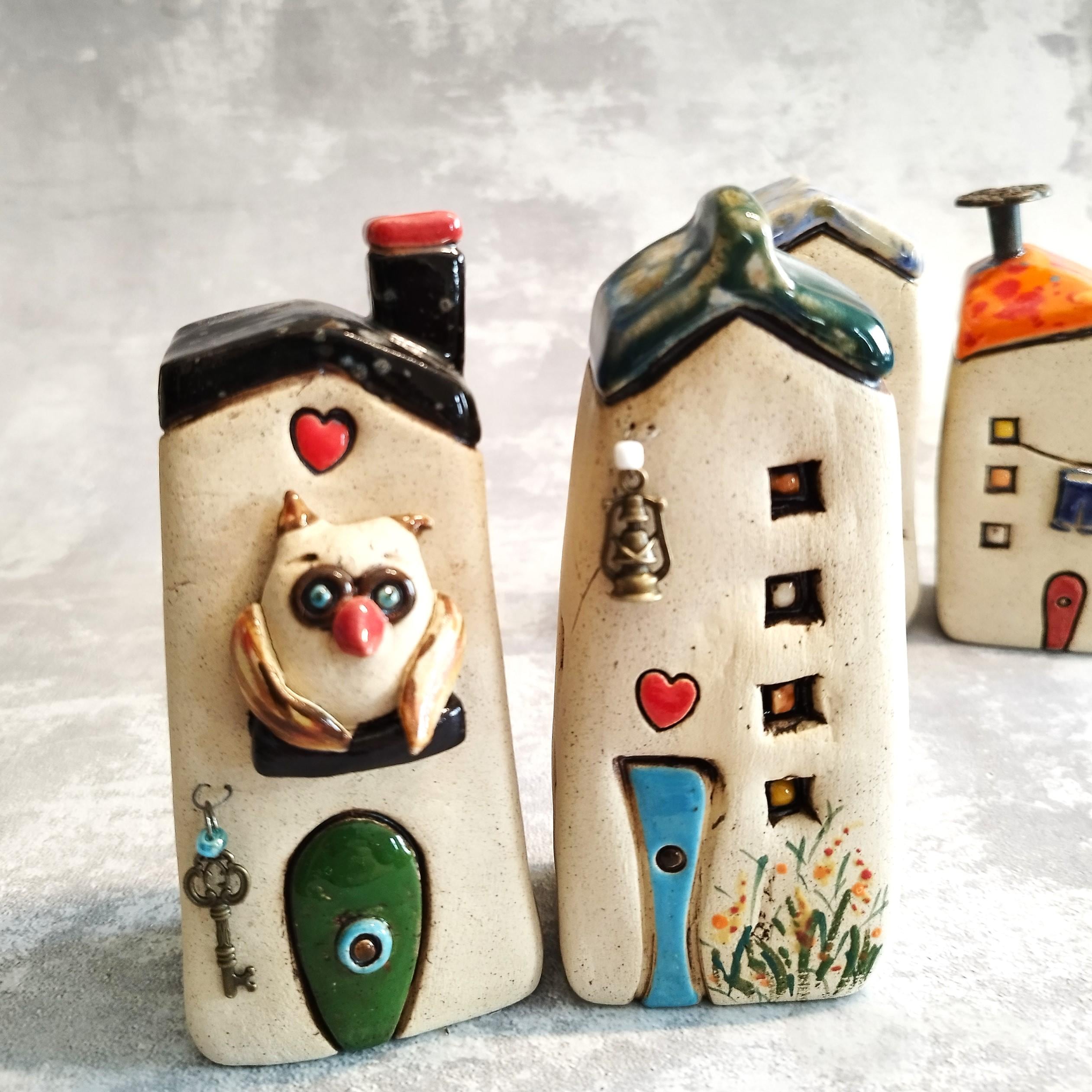Set of Two Tiny Ceramic Houses, Home Miniature, Pottery Set, House Art ...