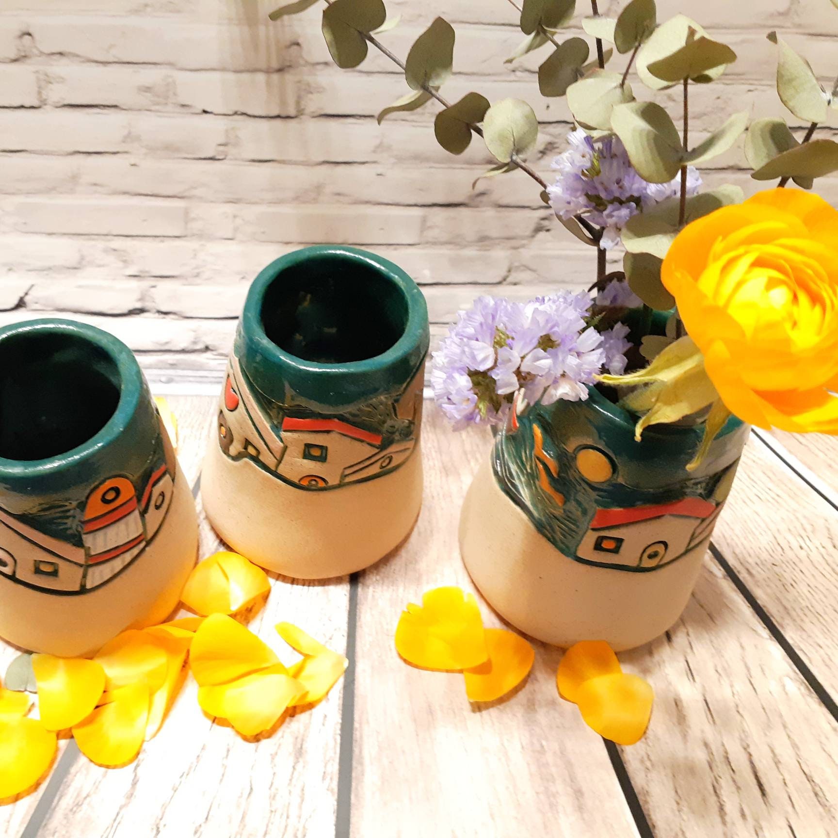 One random ceramic vase carved & painted with a view around. | Etsy