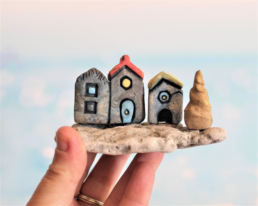 House Miniature Scene Made With Clay and Stone, Unique Gift, Ceramic ...