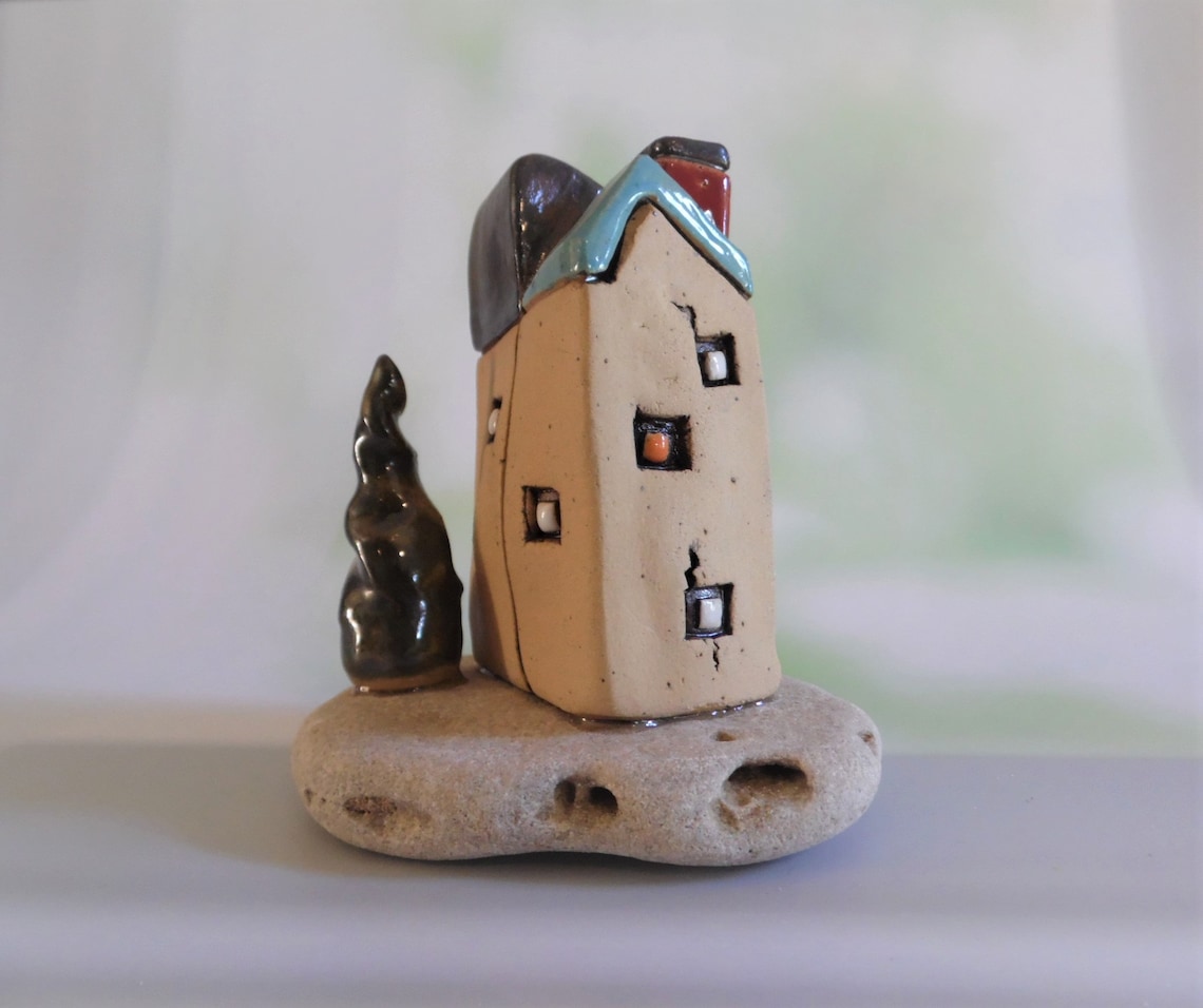 Ceramic Handmade Home Decor of a Clay House and a Tree on a - Etsy