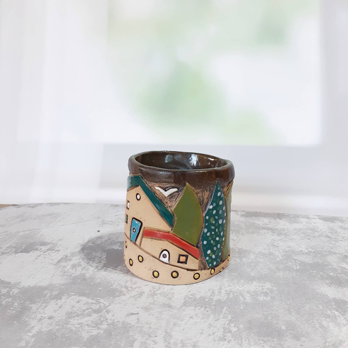 Hand Made Pottery of a Small Ceramic Vase With Village View - Etsy