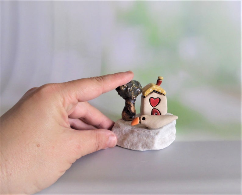 Miniature House Sculpture With a Bird and a Tree on a Quartz - Etsy