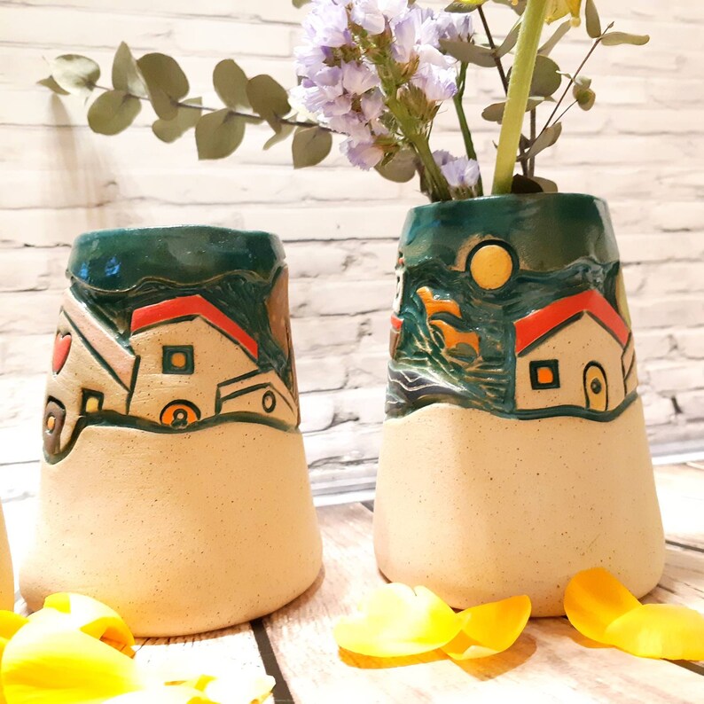 One Random Ceramic Vase Carved & Painted With a View Around. - Etsy