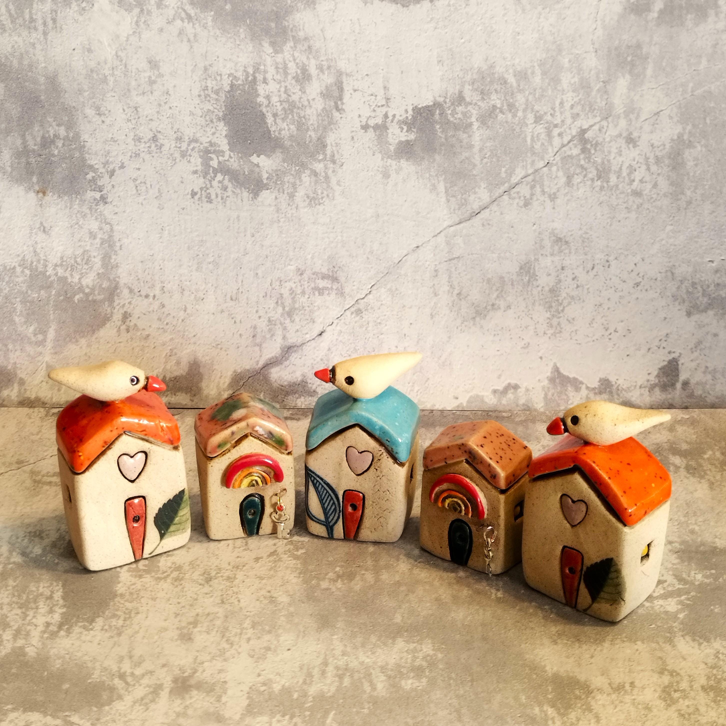 Set of Two Tiny Ceramic Houses, Home Miniature, Pottery Set, Rustic ...