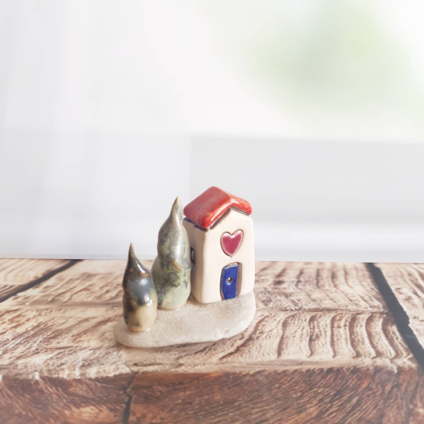 Small Ceramic House Sculpture With Two Little Trees on a | Etsy