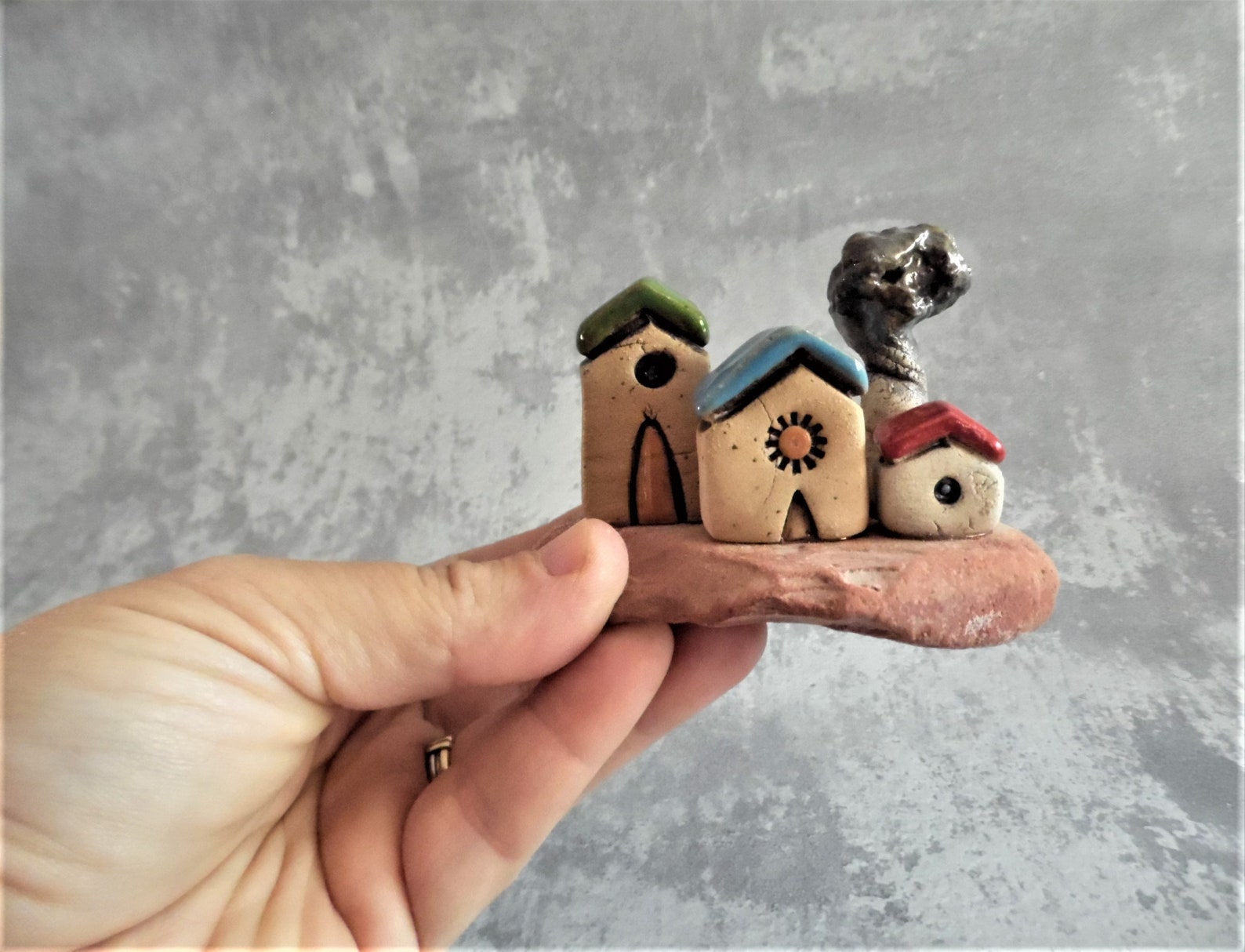 Miniature Ceramic Village With Clay Houses on a Roof Tile - Etsy