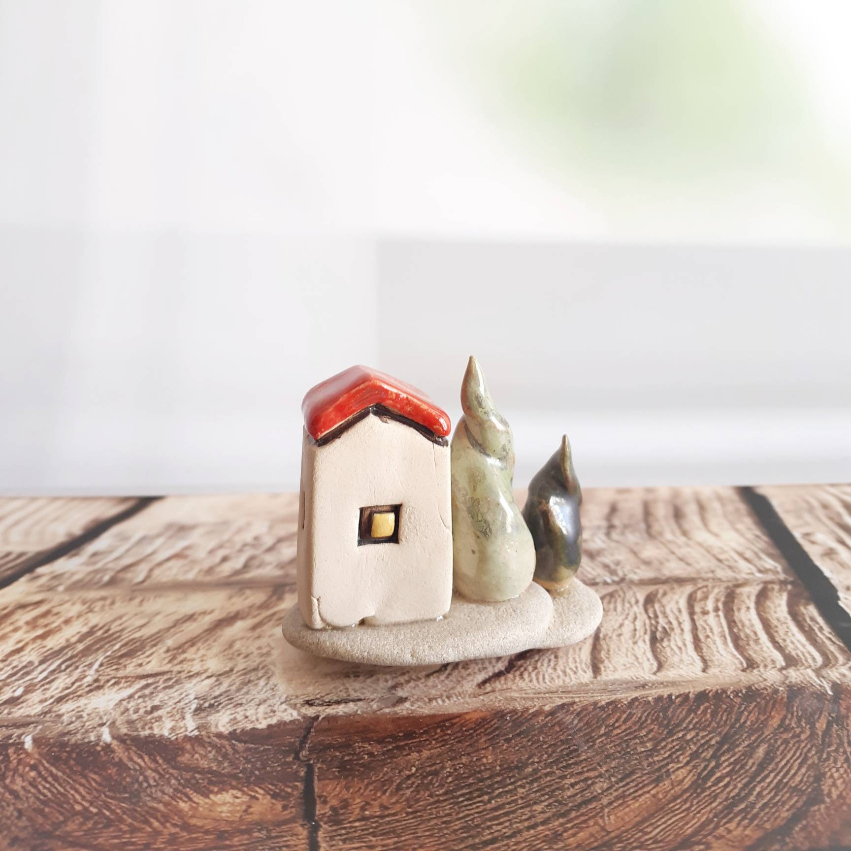 Small Ceramic House Sculpture With Two Little Trees on a | Etsy