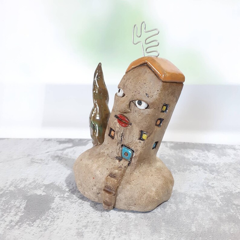 Small Ceramic Sculpture of a Brown Clay House With Human Face | Etsy