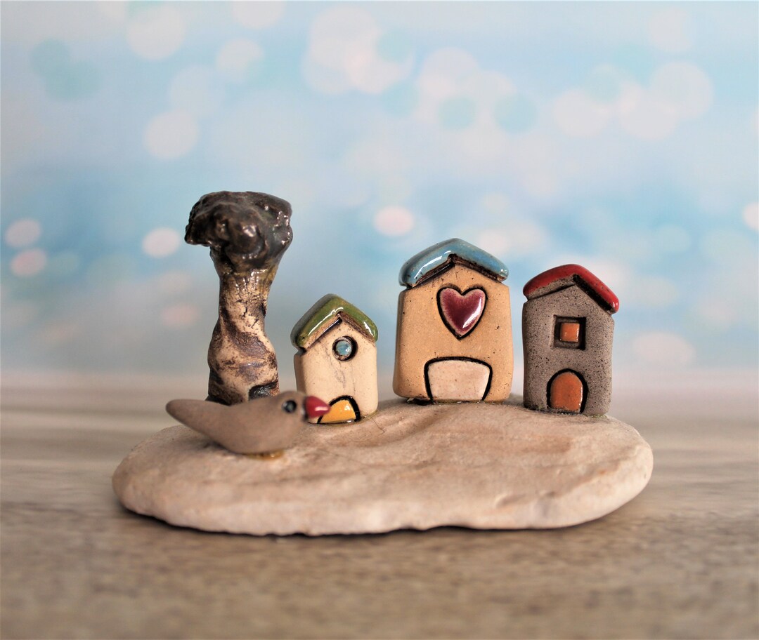 Small Art Sculpture of Ceramic Village, Ceramic Houses Home Decor and ...