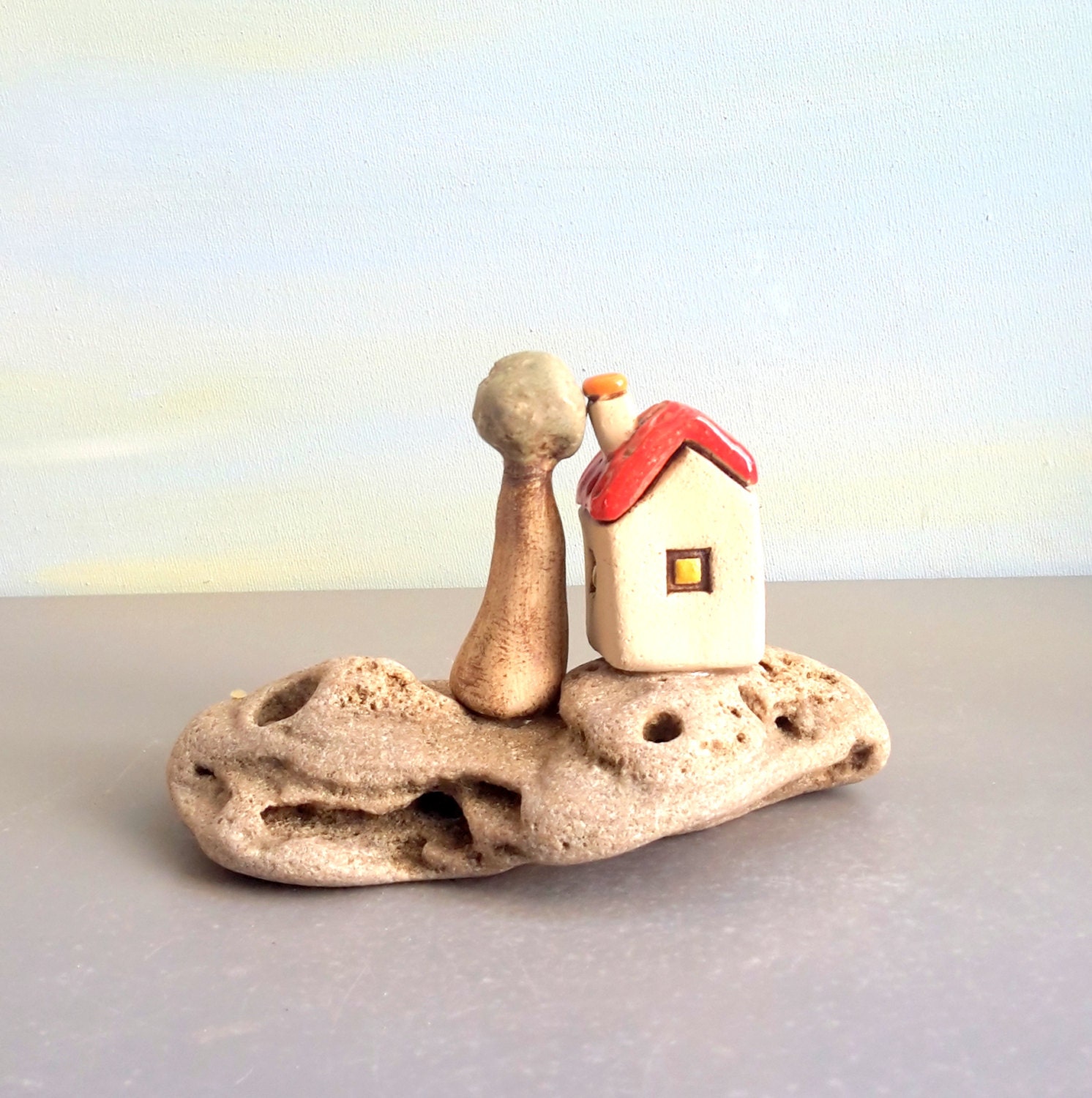 Ceramic Sculpture of Miniature House and Oak Tree Beach | Etsy