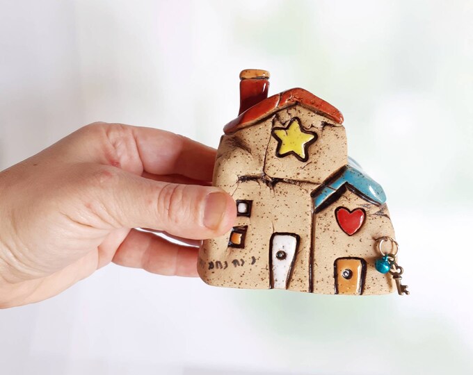 Art Sculpture of a Small Ceramic House With a Key and a Tiny Bell - Etsy