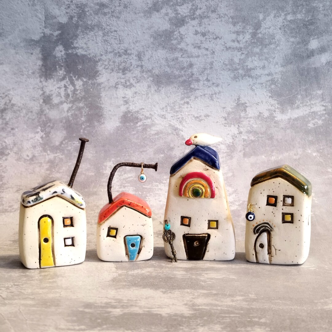 Set of Two Tiny Ceramic Houses, Rustic Home Miniature, Rustic Beach ...