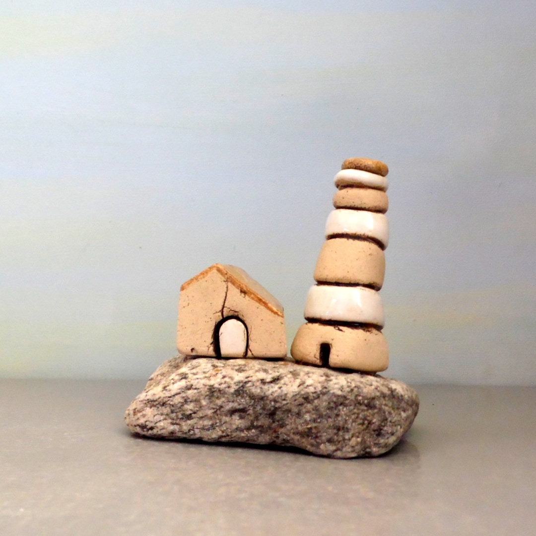 Ceramic Lighthouse , White and Yellow Home Decor Lighthouse , Little ...