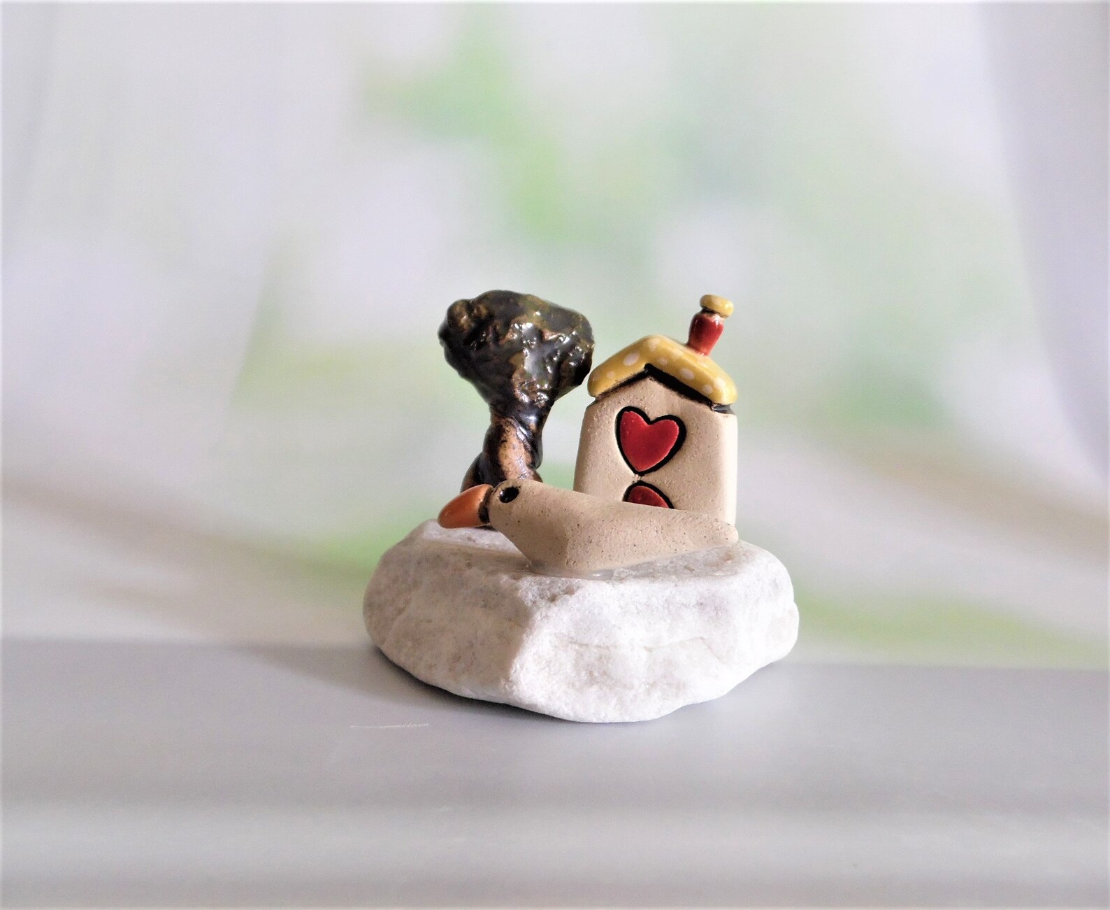 Miniature House Sculpture With a Bird and a Tree on a Quartz - Etsy