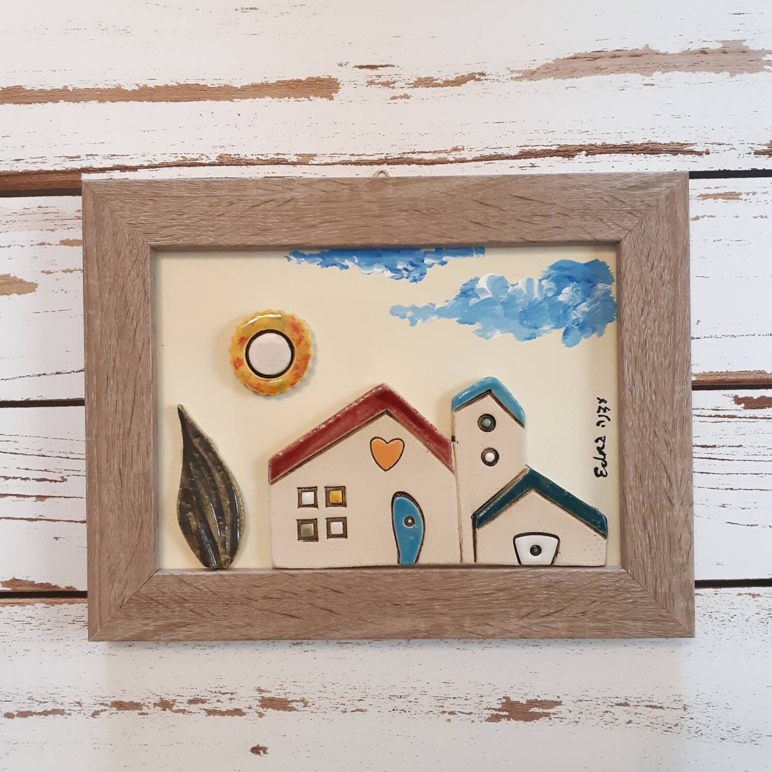 Set of Two Wall Decor Pictures Made of Clay on Paper, Framed. Beautiful ...