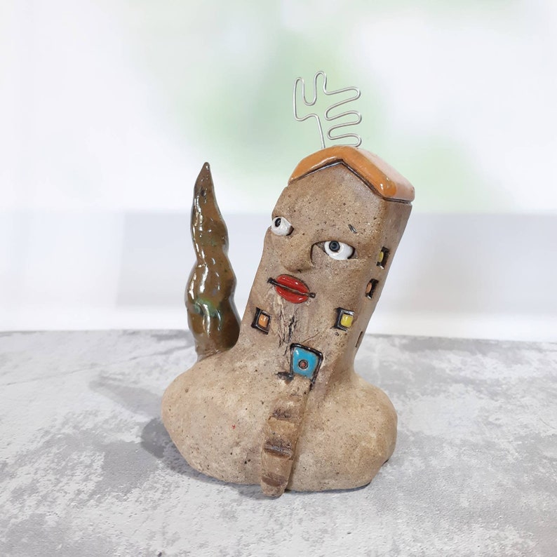 Small Ceramic Sculpture of a Brown Clay House With Human Face | Etsy