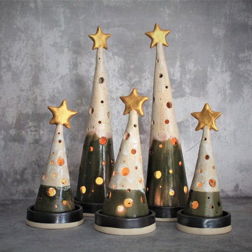 Large Ceramic Christmas Tree Candle Holder Christmas Lights - Etsy