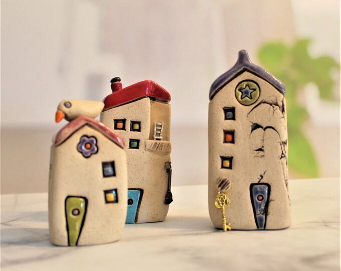 Tiny Ceramic House, Home Miniature, Pottery Set, House Art Collectibles ...