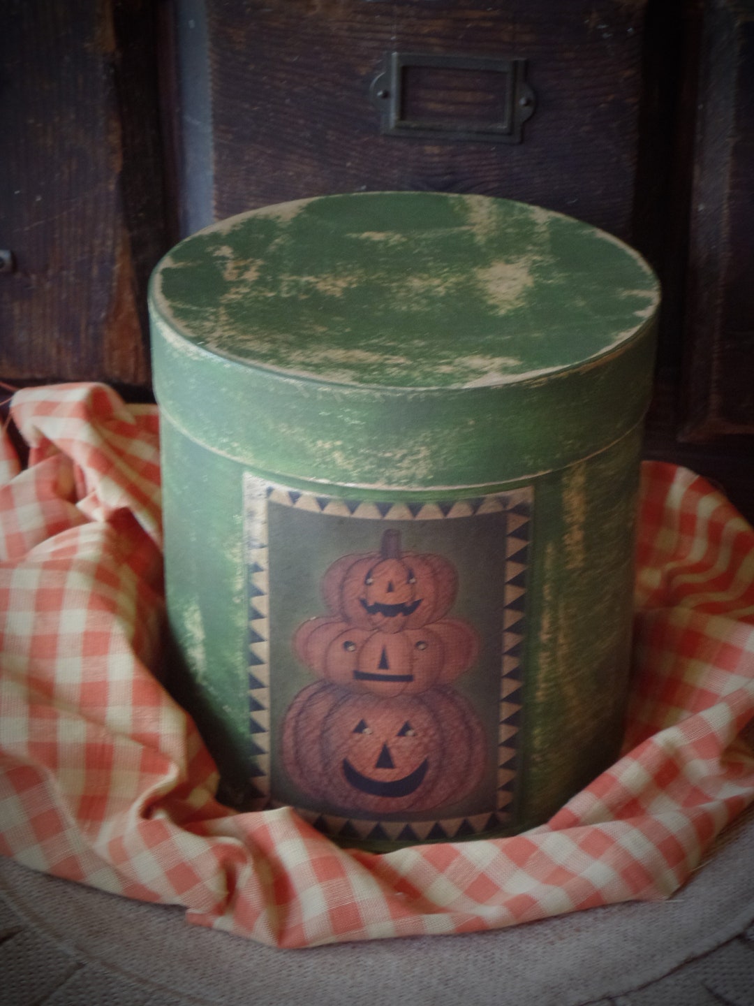 Rustic Farmhouse Aged Grungy Creepy Halloween Pantry Box~stacked Jack O ...