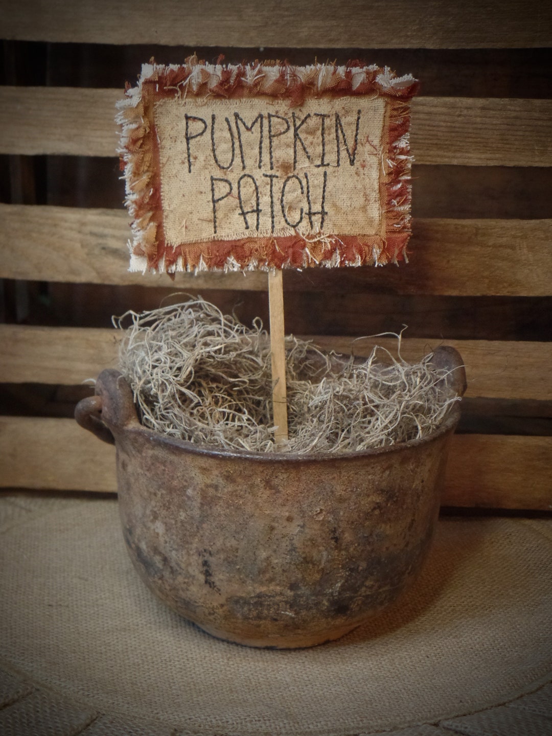 Rustic Primitive Farmhouse Stitched Grungy "pumpkin Patch" Poke~rust ...