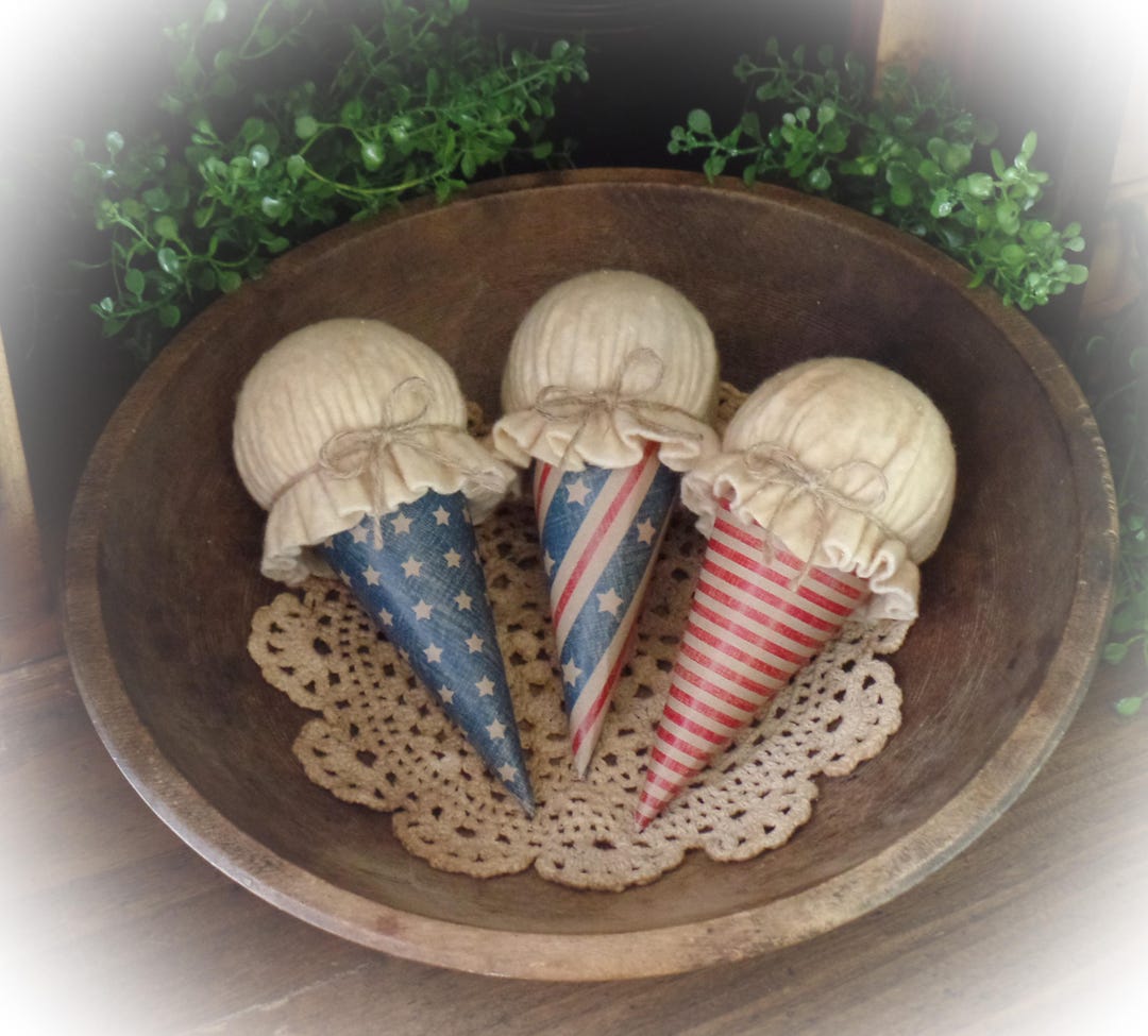 Adorable Rustic Farmhouse Americana Faux Ice Cream Cone July 4th Bowl ...