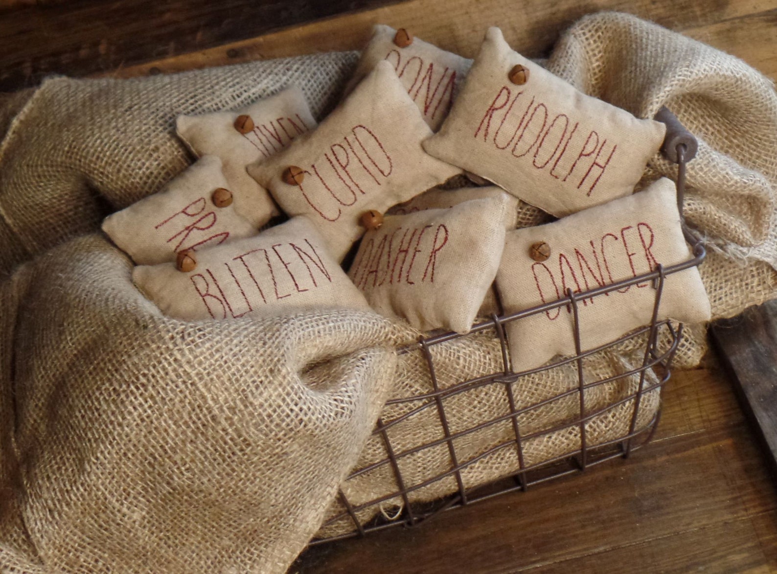 Santa's Reindeer Rustic Prim Farmhouse Bowl Fillers~grungy Embroidered ...