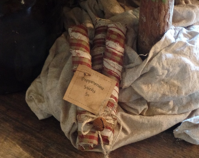 Rustic Farmhouse "peppermint Sticks"~primitive Red Homespun Fabric ...