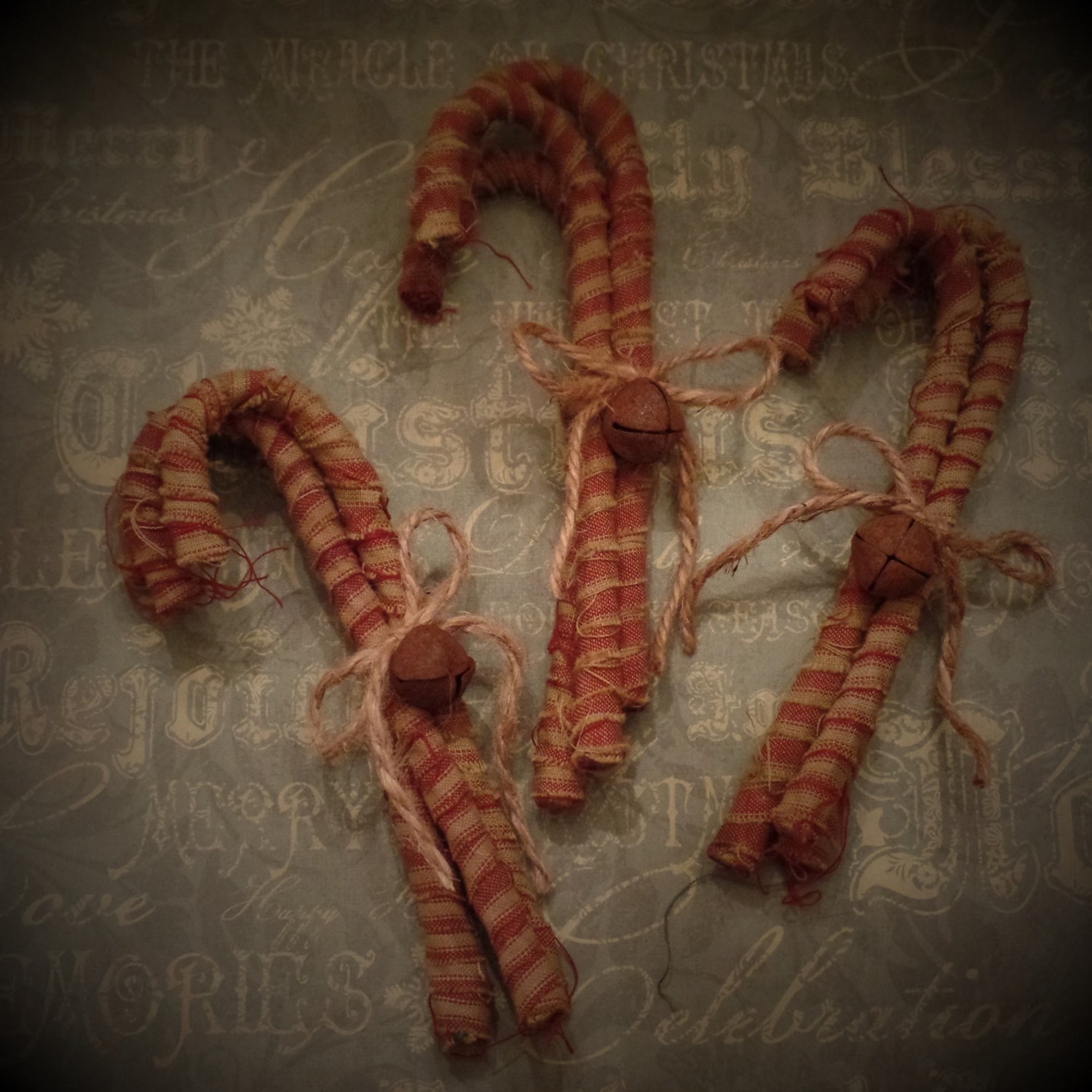 Homespun Fabric Candy Canes & Rusty Jingle | Etsy
