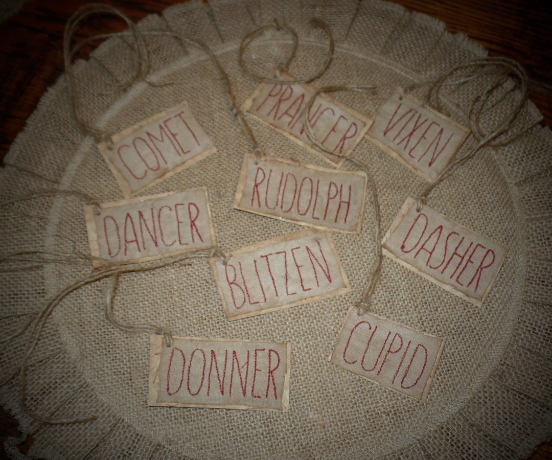 Primitive Christmas Stitched Hang Tags~rustic Reindeer Hang Tags ...