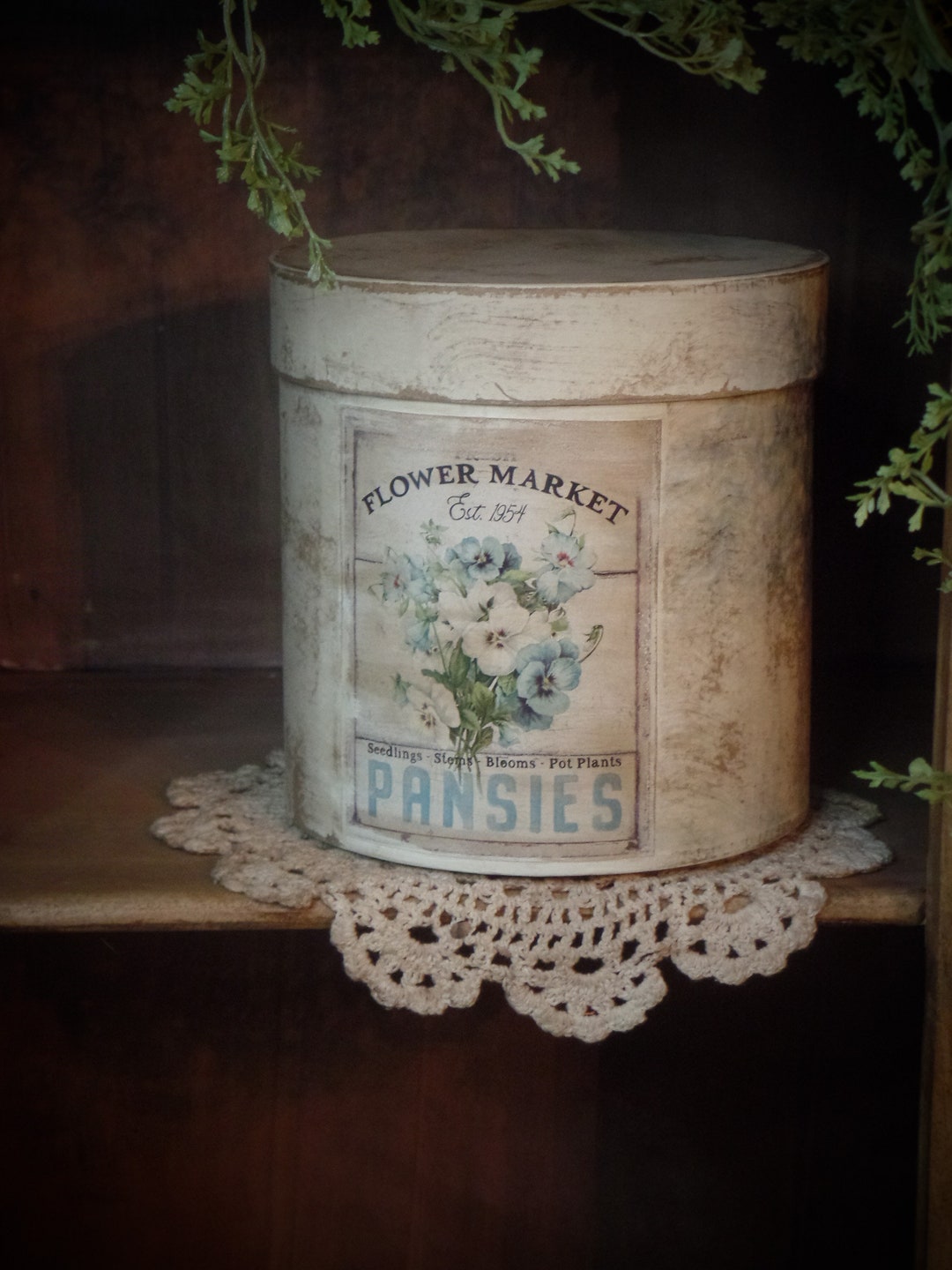 Primitive Autumn Blue Pansie Distressed Aged Grungy Painted Paper Mache ...