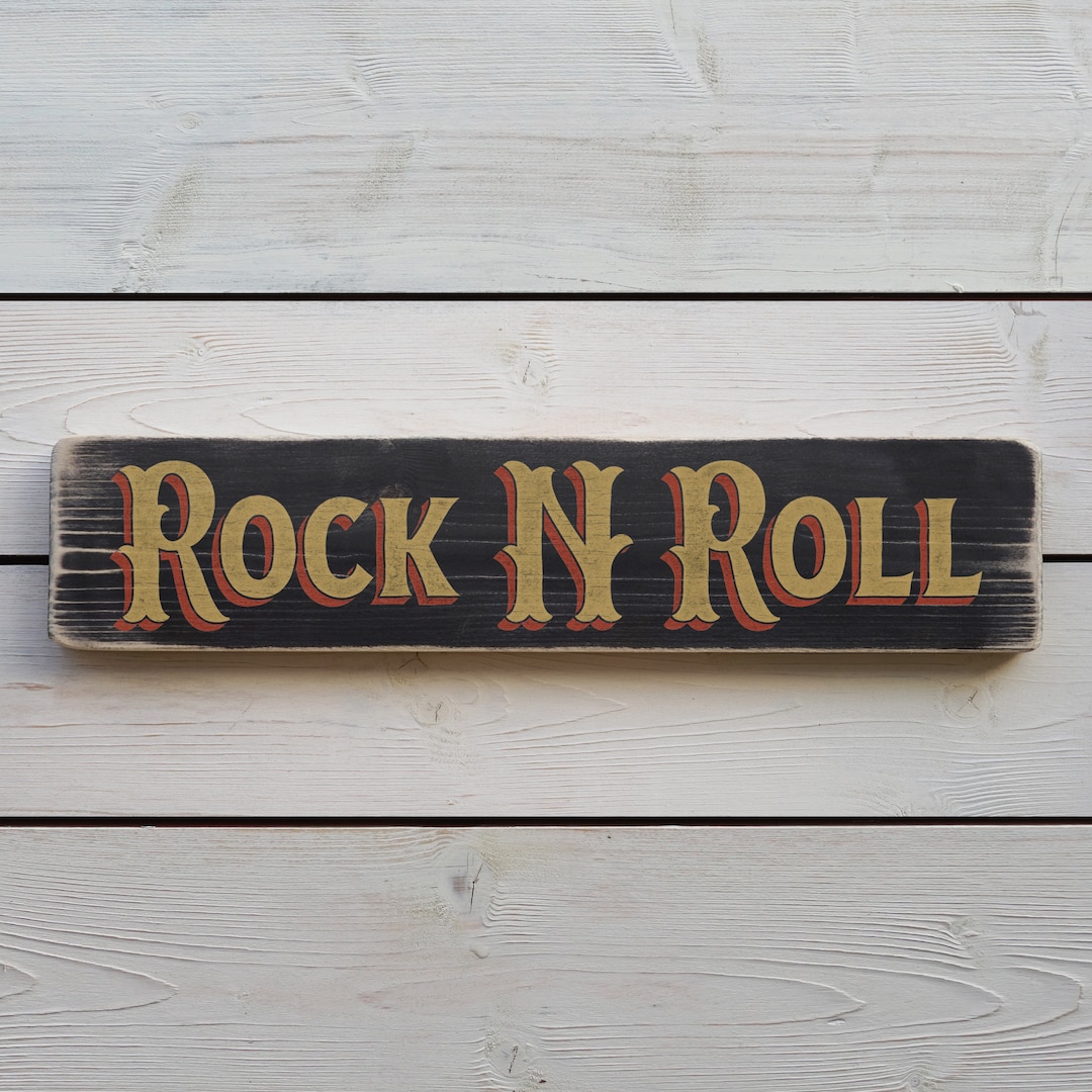 ROCK N ROLL - Vintage Style Wooden Sign. Handmade Retro Home Gift - Etsy