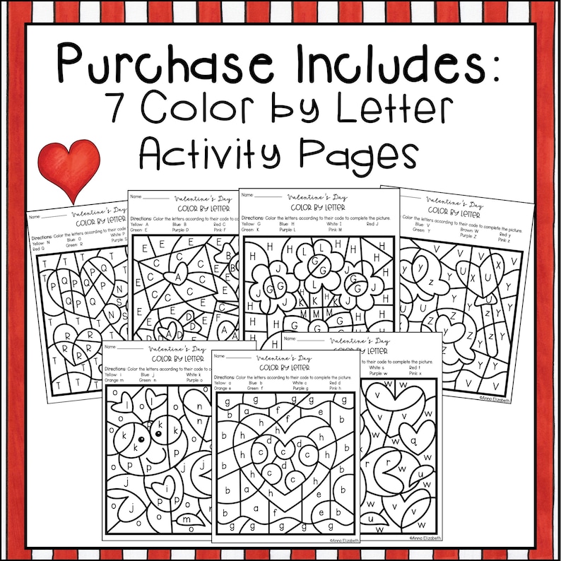 Valentines Day Color by Letter - Etsy