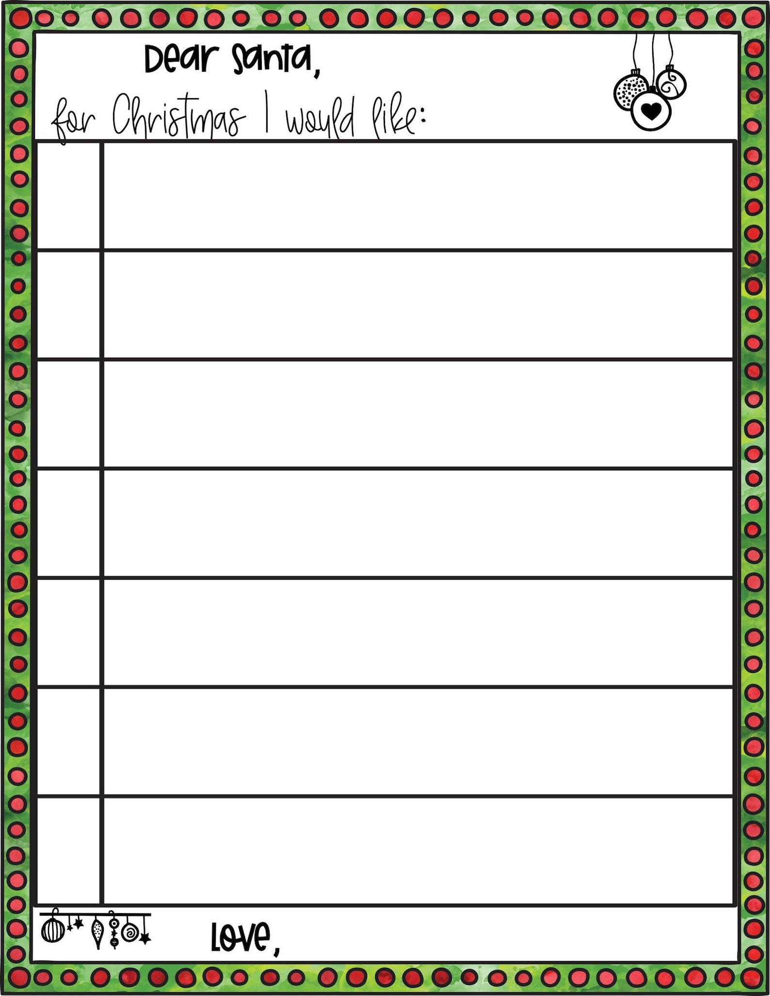 Dear Santa, Christmas List, Dear Santa List, Printable Christmas List ...