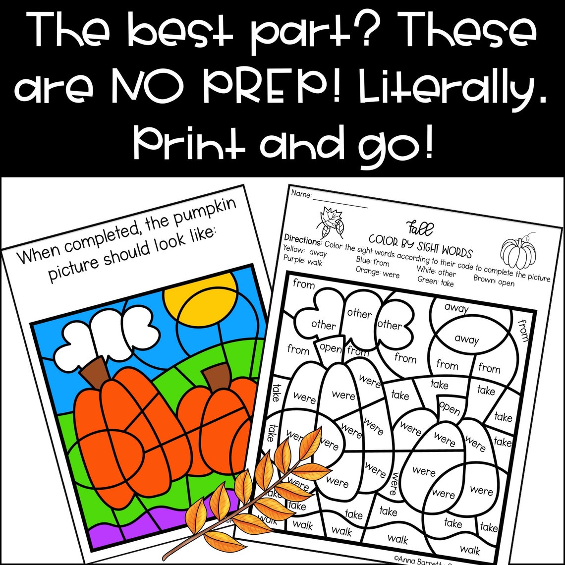 Fall Color by Sight Words - Etsy