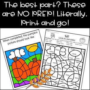 Fall Color by Sight Words - Etsy