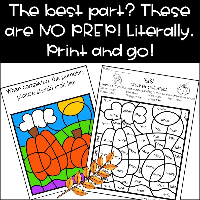 Fall Color by Sight Words - Etsy