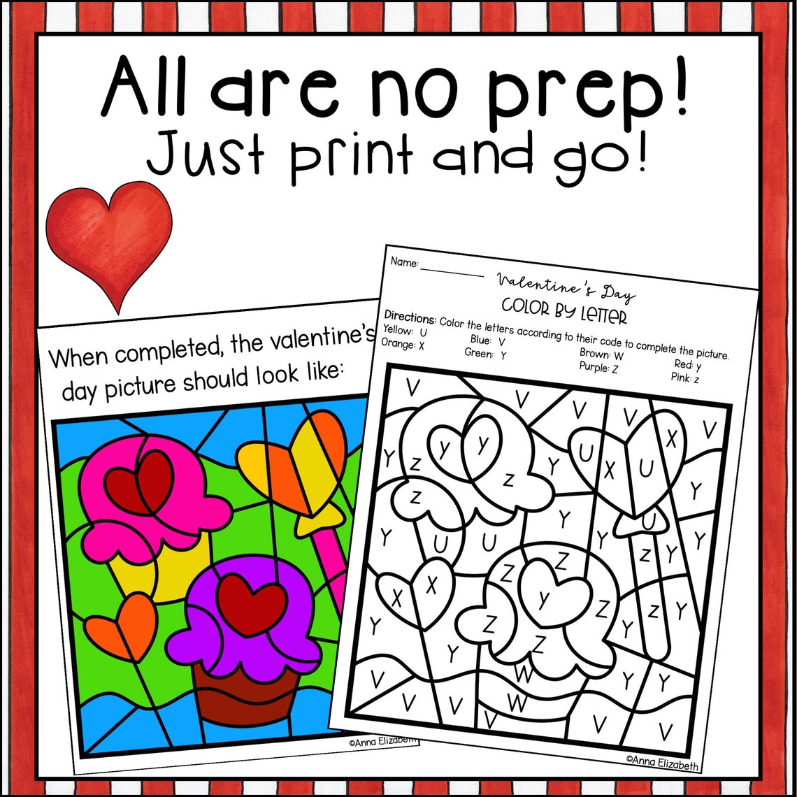 Valentines Day Color by Letter - Etsy