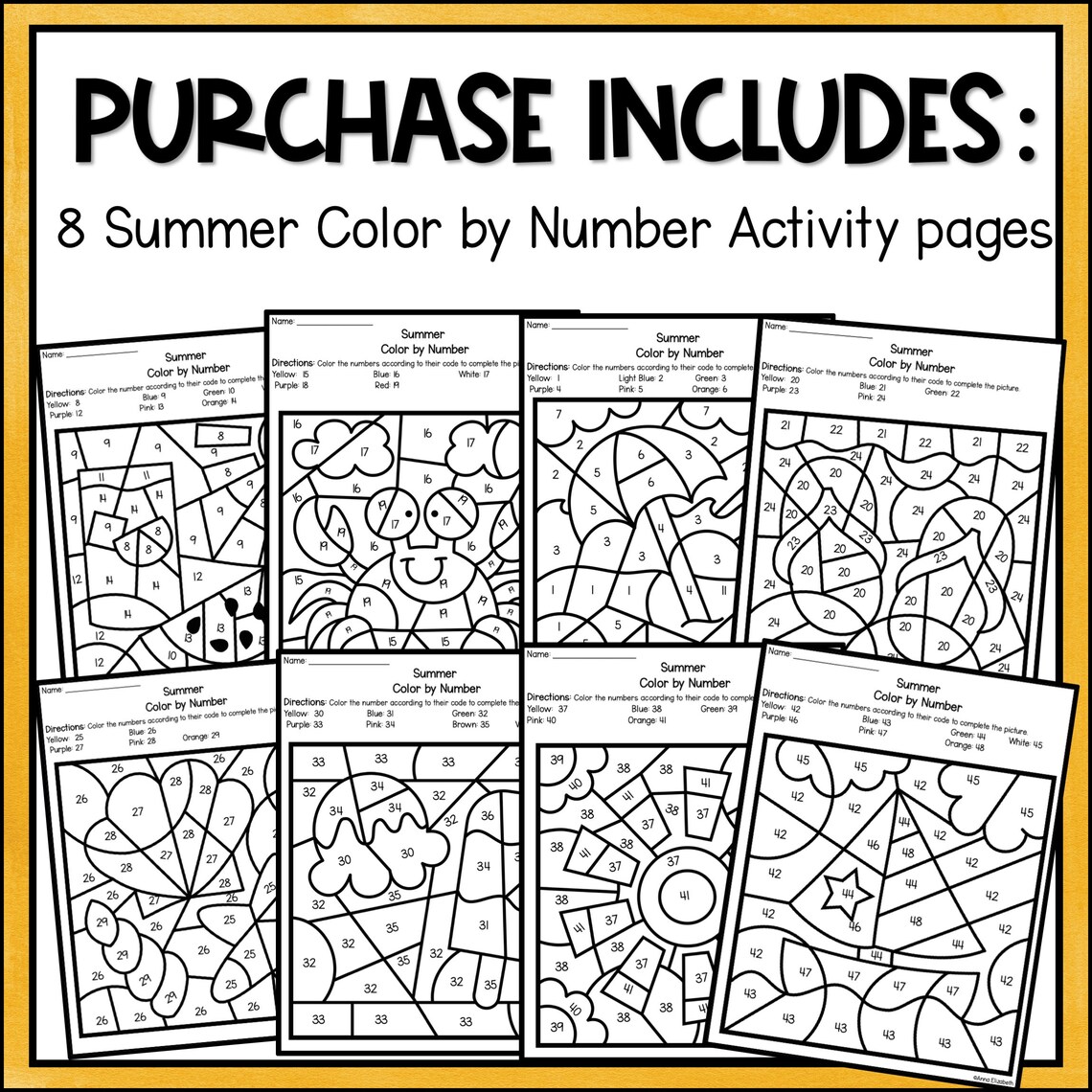 Color by Number Summer, Color by Number Coloring, Color by Number for ...