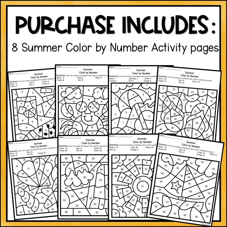Color by Number Summer, Color by Number Coloring, Color by Number for ...