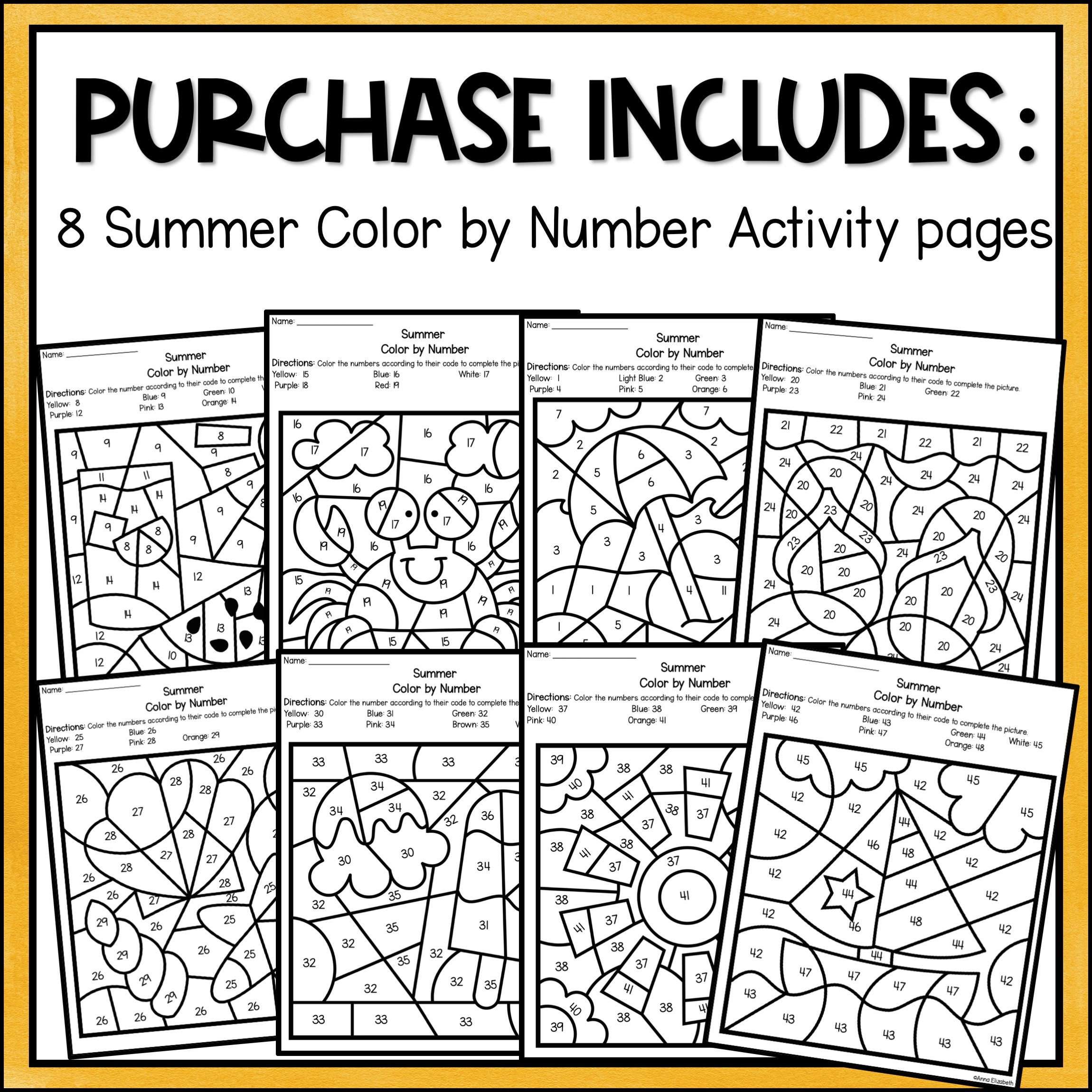 Color by Number Summer, Color by Number Coloring, Color by Number for ...